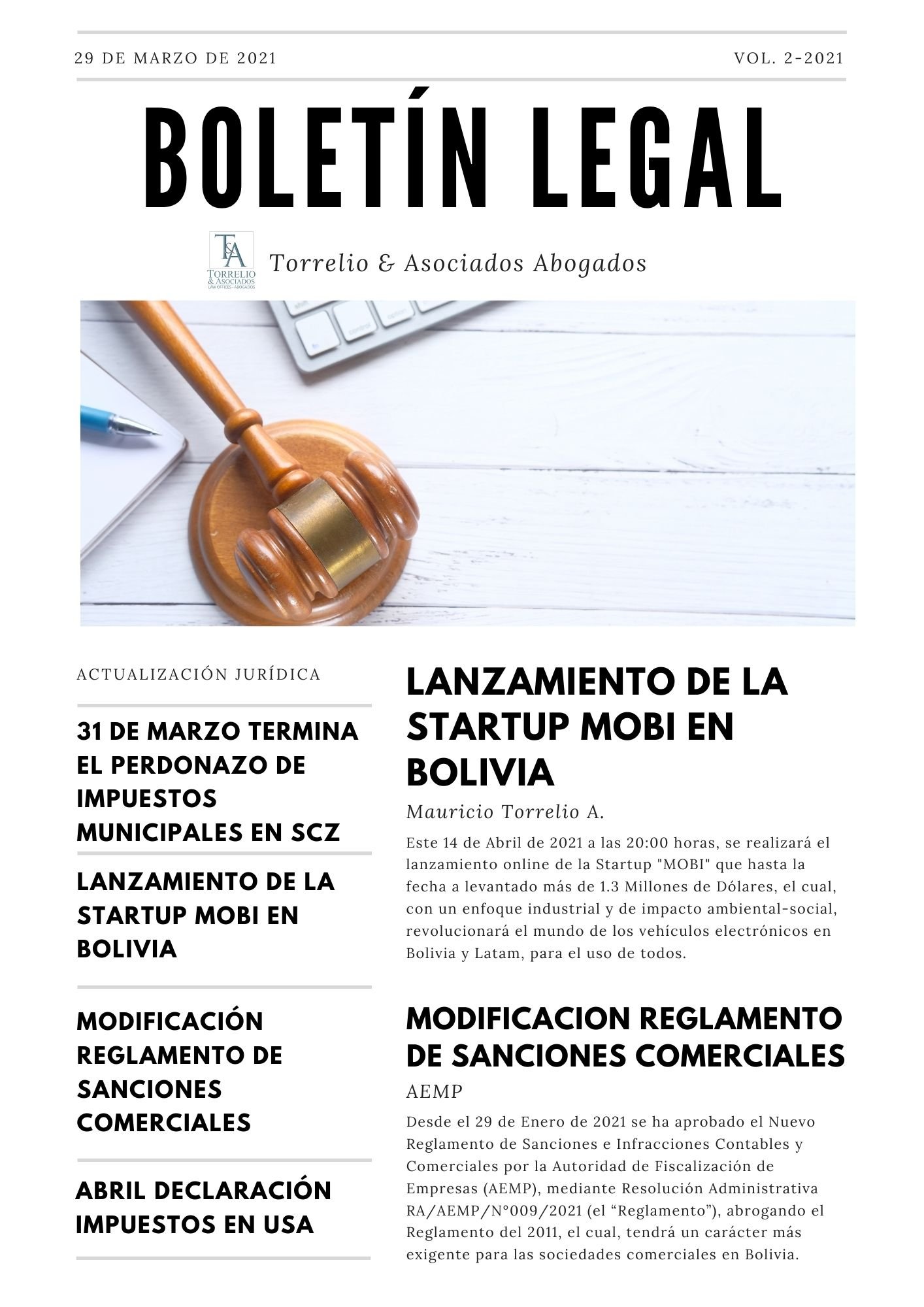 Boletín Legal No. 2/2021 – Torrelio & Asociados